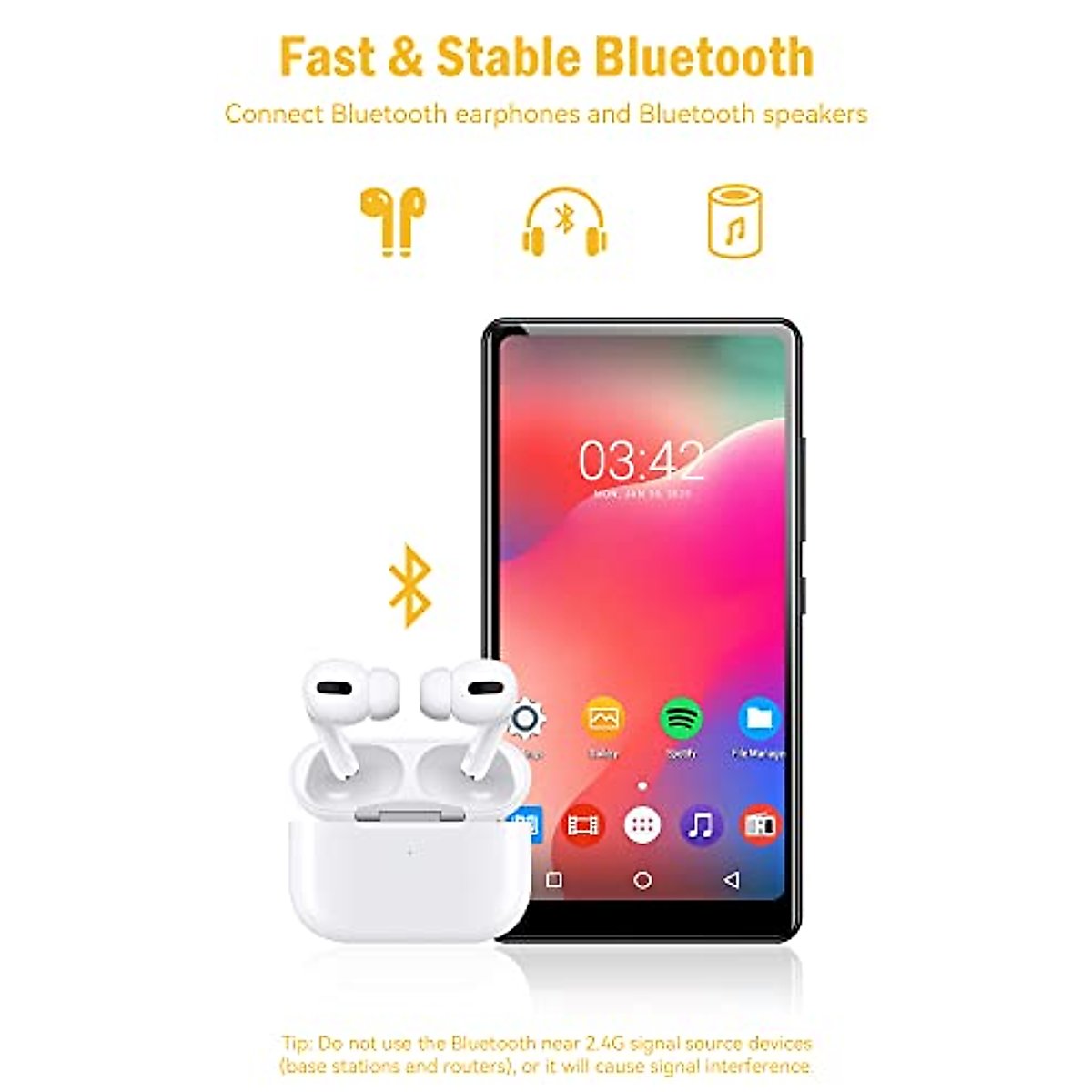 AGPTEK 40GB MP3 Player with Bluetooth and WiFi, 4" Full Touch Screen MP4 Player with Spotify, Android Online Music Player with Speaker, FM Radio, Expandable Up to 32GB