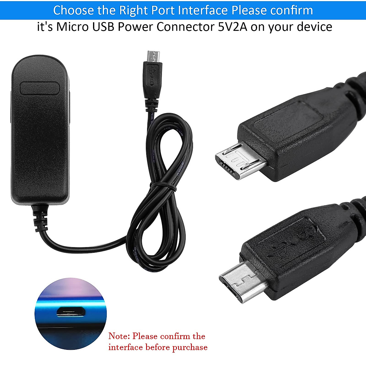 Bawofu 5V 2A Micro USB Power Supply Wall Charger AC/DC Adapter Universal Power Adapter