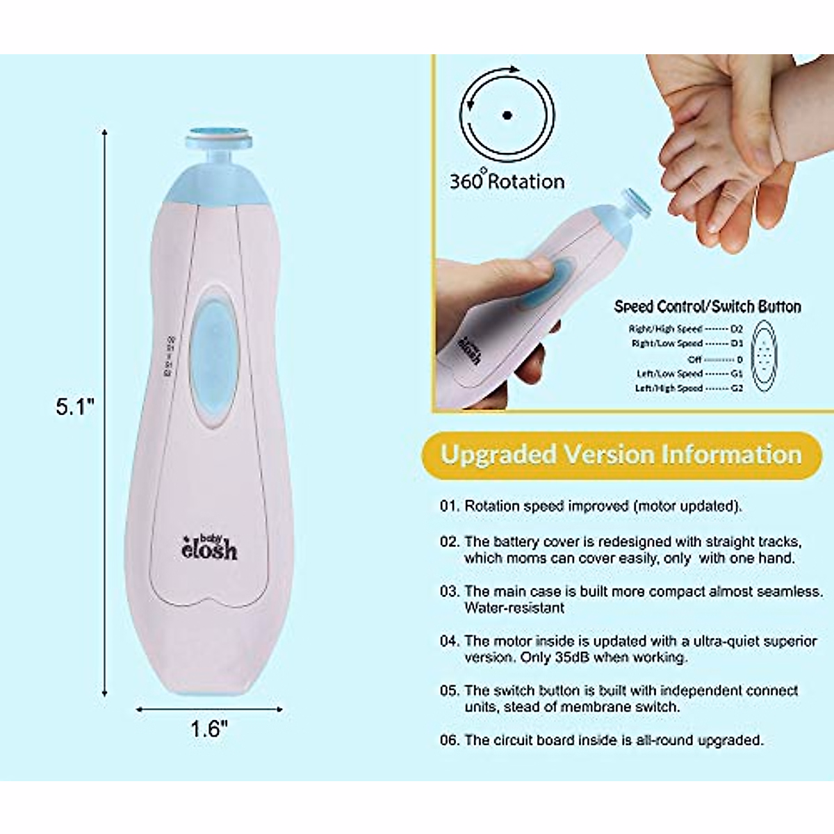 Baby Nail Trimmer File Electric - [Upgraded] Safe Nail Clippers with 12 Units Gift for Newborn Toddler Kids or Women Toes and Fingernails, Care, Polish and Trim, AA Battery Operated (Not Include)