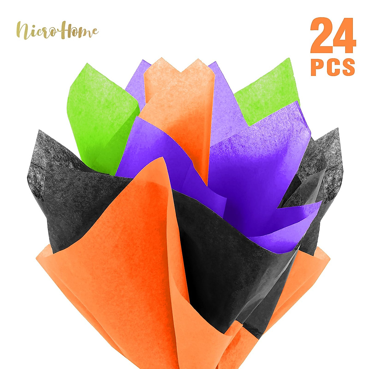 NICROHOME 24 Sheets Halloween Wrapping Paper in 4 Colors, 20 x 28Inch Dark Tissue Paper for Gift Bags, Box Wrapping, Wrapped Small Gifts, DIY Craft