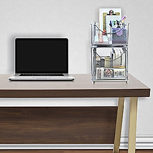 Sorbus® Cabinet Organizer Set —Mesh Storage Organizer with Pull Out Drawers—Ideal for Countertop, Cabinet, Pantry, Under the Sink, Desktop and More (Silver Two-Piece Set)