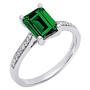 Dazzlingrock Collection 10K 8X6 MM Emerald Cut Lab Created Emerald & Round Diamond Engagement Ring, White Gold, Size 5