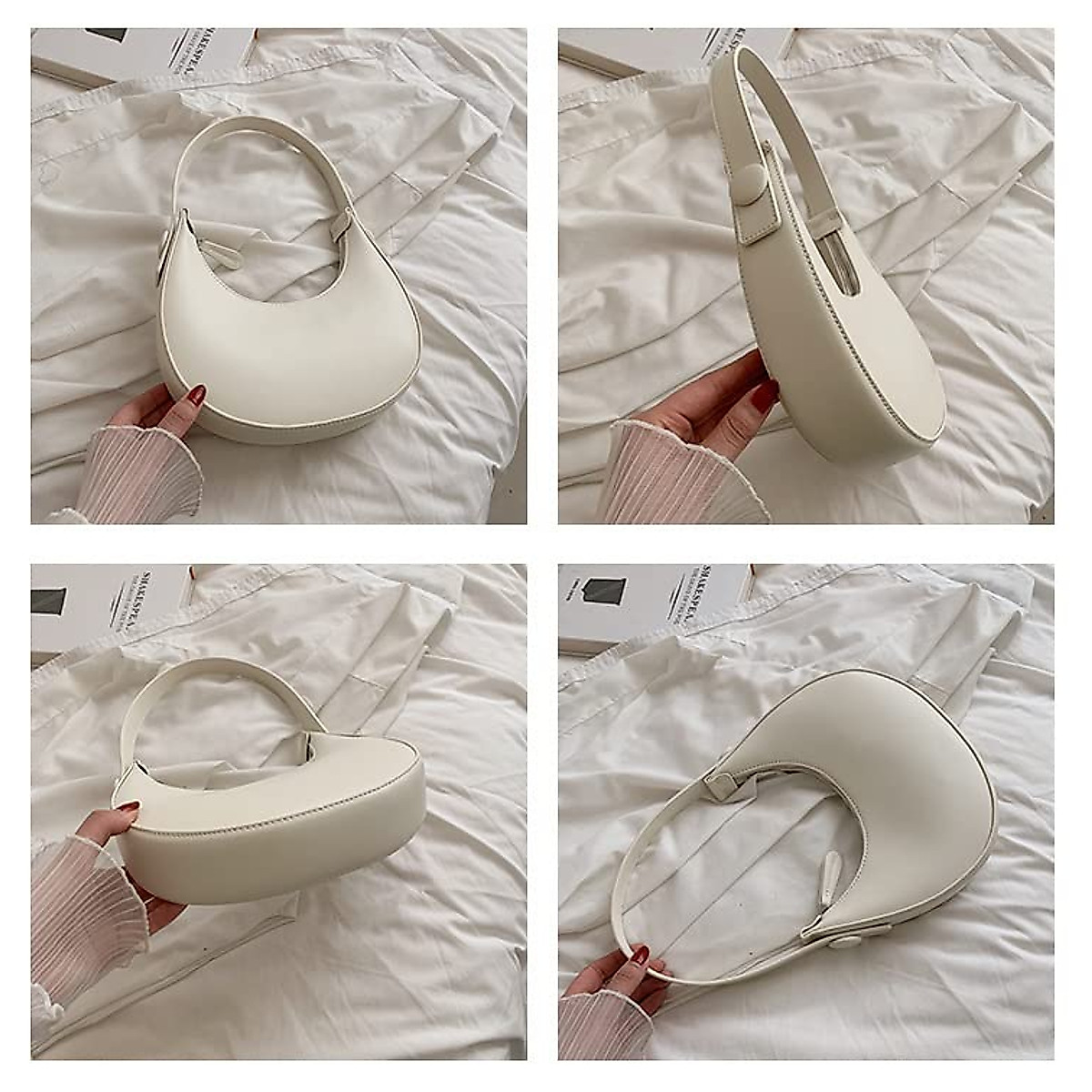 HANDAFA PU Leather Moon Bag Half Moon Hobo Bag Crescent Saddle Shoulder Purse For Women(Black)