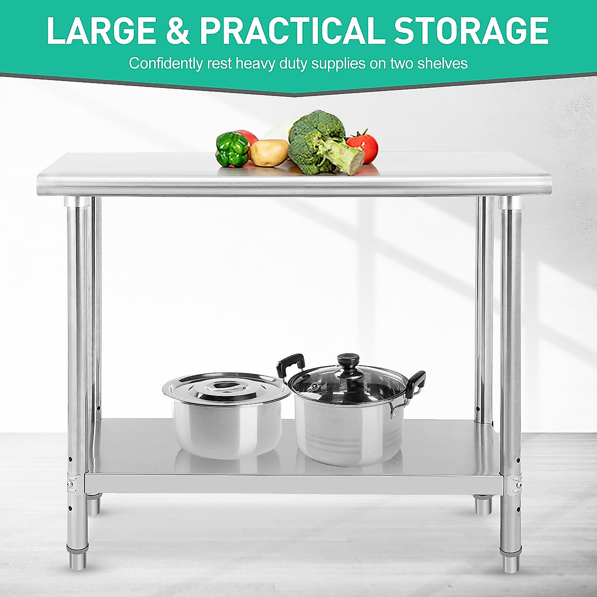 Stainless Steel Table for Prep & Work 48 x 30 x 35 Inch, Heavy Duty Metal Table Cart Worktable with Undershelf, Commercial Workstation for Restaurant, Home and Hotel, Silver