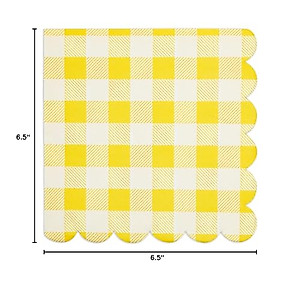 BLUE PANDA Yellow Plaid Paper Napkins for Birthday Party, Wedding - 6.5 x 6.5 Inch - 100 Pack - Yellow Disposable Checked Napkins
