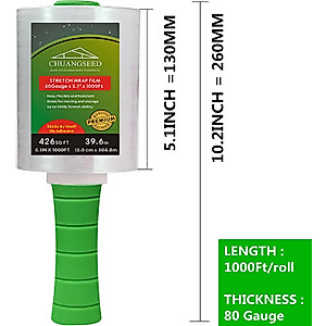 2-Pack Industrial Mini Clear Stretch Wrap Film 80 Gauge 5.1" 1000ft for Pallet Wrap with Plastic Handle,Durable Self-Adhering Packing,Moving,Packaging,Heavy Duty Shrink Film Chuangseed