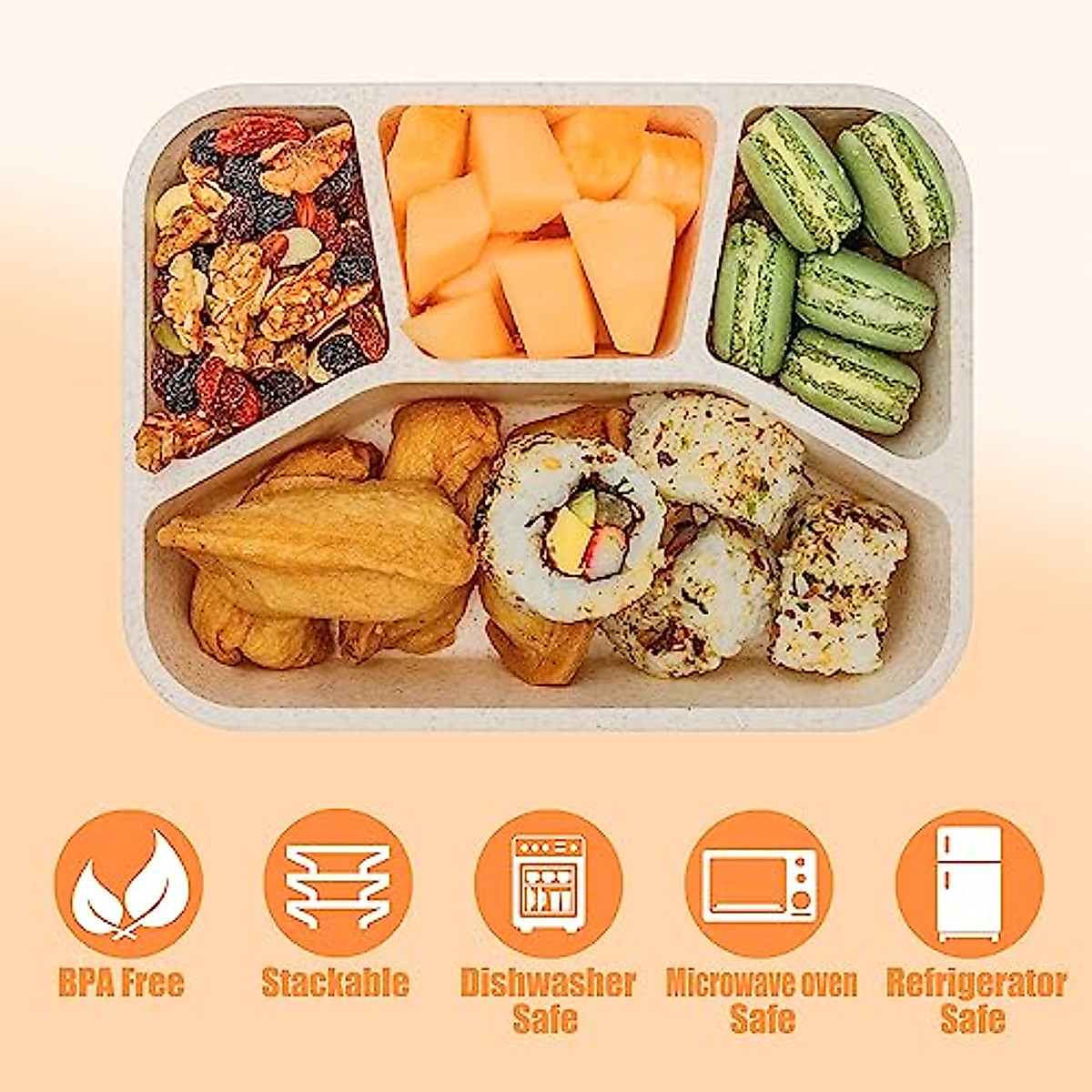 Meal Prep Container Microwave Safe, 4 Pack Bento Lunch Box, 4-Compartment Snack Container for School Work Travel, Lunch Containers for Adults, Bento Box for Kids, Reusable Dishwasher Safe
