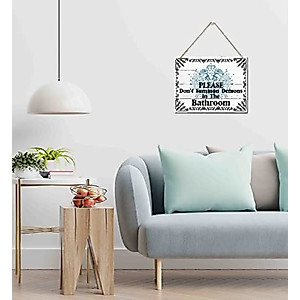 AUII JO DESIGN Halloween Wooden Wall Art Signs, Hanging Printed Wall Plaque Wood Signs, Please Don't Summon Demons in the Bathroom Sign, Halloween Bathroom Decor, Bathroom Sign 10 X 7.8 in