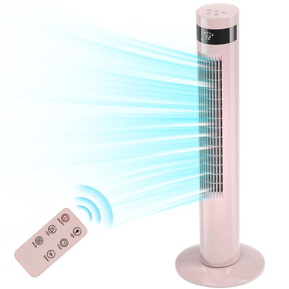 Antarctic Star Tower Fan Portable Electric Oscillating Fan Quiet Cooling Remote Control Standing Bladeless Floor Fans 3 Speeds Wind Modes Timer Bedroom Office(36 inch, Pink)