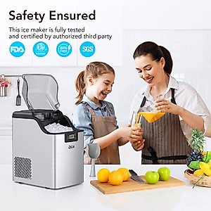Zstar Nugget Ice Maker, Stainless Steel Countertop Ice Machine with 44Lbs/24H Output, Crunchy Sonic Ice Maker Machine, Self-Cleaning Portable Ice Maker with Freestanding Ice Scoop for Home,Office,Bar