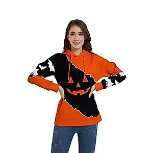 TMSD Women's Halloween Long Sleeve Pumpkin Funny Pullover Hoodie with Pocket Pumpkin Face M