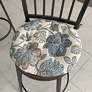 Barnett Home Decor 16" Round Bistro Cushion - Boutique Floral - Indoor - Outdoor: Fade Resistant, Weather Resistant, Stain Resistant - Latex Foam Fill (Blue - White)