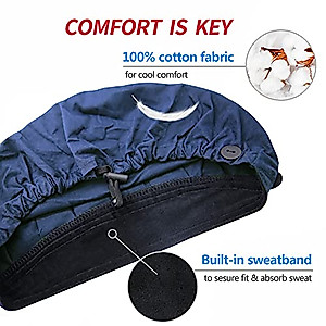 ABAMERICA Bouffant Caps with Button and Sweatband, Adjustable Scrub Caps for Women Men, Satin Layer