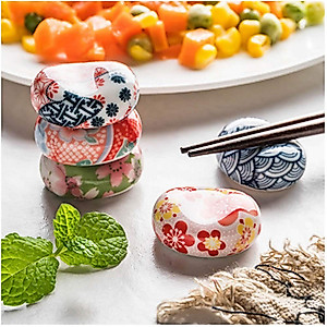 ORYOUGO Set of 6 Japanese Flower Pattern Ceramic Chopsticks Holder Fork Rest for Dinner Spoon,Fork,Knife,Tableware