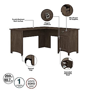 Bush Furniture Salinas L Shaped Desk with Hutch in Ash Brown | Corner Table with Drawers and Storage for Home Office