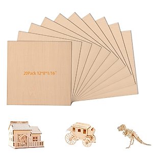 Basswood Sheets - 20 Pack 300 * 200 * 1.5mm Thick,Thin Wood Sheets Perfect for Crafts,Laser Cutting,Carving,Cricut Maker Projects,Veneer and Model Building