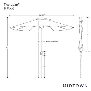 Midtown Umbrellas The Lean 9 Feet Outdoor Umbrella With Terylast Terracotta (Dark Orange) Polyester Fabric - Auto-Tilt Aluminum Frame Patio Umbrella For Deck, Garden, Pool - Black Pole