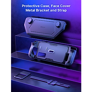JSAUX PC0104 ModCase for Steam Deck, Steam Deck Case with Detachable Front Shell Include Protective Case, Face Cover,Metal Bracket and Strap-Basic Set