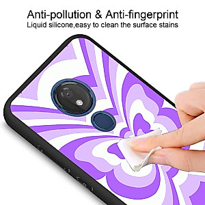 zaztify Phone Case for Motorola Moto G7 Power/Supra/Optimo Maxx, Purple Butterfly Tunnel Center Swirl Latte Valentine Color Block Shockproof Protective Anti-Slip Thin Soft Cover Shell