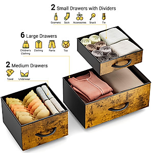 Himusi Dresser for Bedroom with 12 Drawer, Tall Dresser with Side Pockets and Hooks, Fabric Dressers, Chests of Drawers for Closet, Hallway, Living Room, Entryway, Rustic