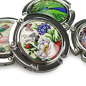 kilofly Purse Hook [Set of 4] - Foldable - Gorgeous Peacock Pouch