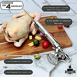 Iron Grillers Meat Injector Gun for Smoking & Grilling, Large 2 Oz Glass Syringe for Cooking BBQ, Brisket, Turkey & More - Inject Marinade or Seasoning for Tender Flavor! - Automatic Professional Kit