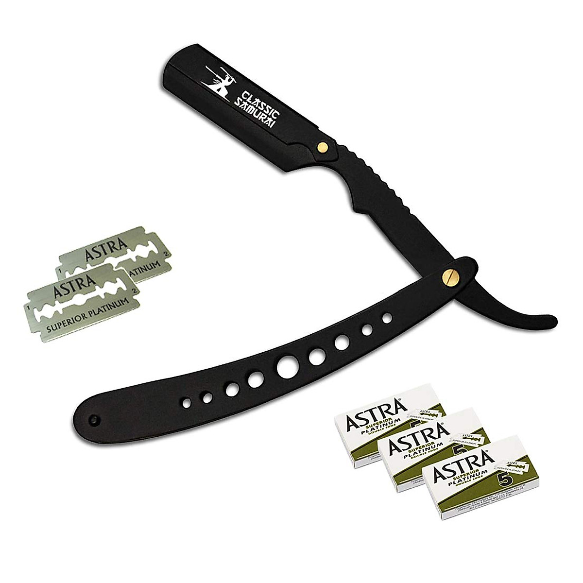 New Ergonomic Design Stainless Steel Professional Folding Straight Edge Barber Razor Shavette Manual Shaver with 15 Astra Double Edge Razor Blades