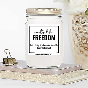 YouNique Designs Happy Retirement Candle for Women 2022, 8 Oz, Female Retirement Candle, Humorous Retirement Candle for Coworker, All Natural Soy Aromatherapy Candles (Lavender & Vanilla)