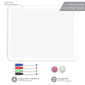 Dry Erase Board 11 by 14 in - Magnetic Whiteboard with 4 Markers and 2 Magnets- White Frame- for School, Home, Office, Remote Learning- Easy to Hang on Walls or Magnetic Surface