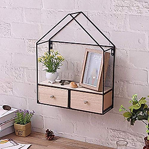 PIBM Stylish Simplicity Shelf Wall Mounted Floating Rack Shelves Triangle House Iron Art Solid Wood Drawer Multifunction,2 Sizes, a , 25X12X35CM