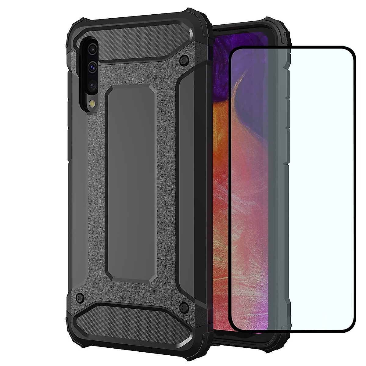 DFTCVBN Phone Case for Huawei P30 Case, ELE-L29 ELE-L09 with HD Screen Protector, Dual Layer Protective Slim Hybrid Cell Phone Cover Shockproof Cases for Huawei p30 Black