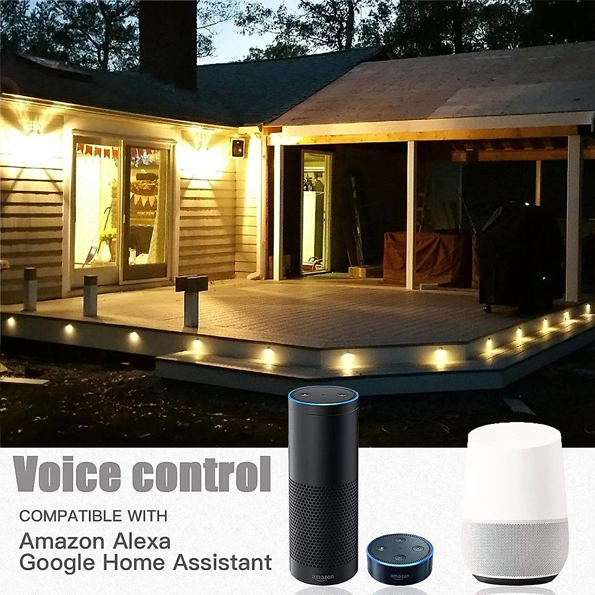 FVTLED WiFi Deck Lights, WiFi Controlled 10pcs Low Voltage LED Deck Lights Kit Φ1.38 Outdoor Recessed Step Stair Warm White LED Lighting Work with Alexa Google Home, Red Bronze
