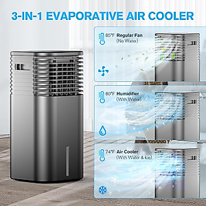 Windowless Portable Air Conditioner, 15H Timer & 120°Oscillation, 3-IN-1 Portable AC Unit with Remote, 2-Gal Tank, 3 Modes & 3 Speeds, Ultra-Quiet 24" Ventless Swamp Cooler for Room Home Office