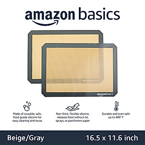 Amazon Basics Silicone, Non-Stick, Food Safe Baking Mat - Pack of 2