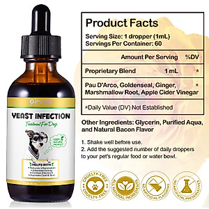 Yeast Infection Treatment for Dogs, Naturally Supports Dog Healthy Itch Relief, Ear Infection Treatment, Dogs Allergy Relief, Inflammation Relief & More, 60ml