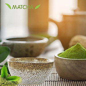 KAISHANE Japanese Matcha Whisk Set Matcha Tea Ceremony Set of 4 Including 100 Prong Matcha Whisk, Traditional Scoop, Tea Spoon and Ceramic Matcha Bowls