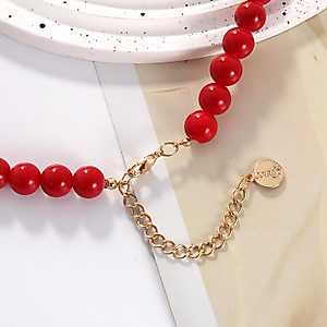 Coiris Chunky Acrylic Beads Strand Necklaces Set,Statement Geometric Beads Necklace Earrings,Acrylic African Beaded Necklace for Accessory Jewelry(N0109+ER-Red0