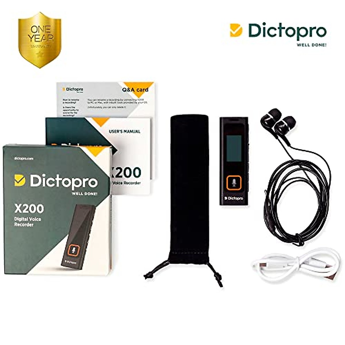 Dictopro Digital Voice Activated Recorder w/Password Protection-HQ Recording from 60ft,Record Lectures&Meetings, Sensitive Microphone, Automatic Noise Reduction, 582H Playback, Small & Portable,USB,8G