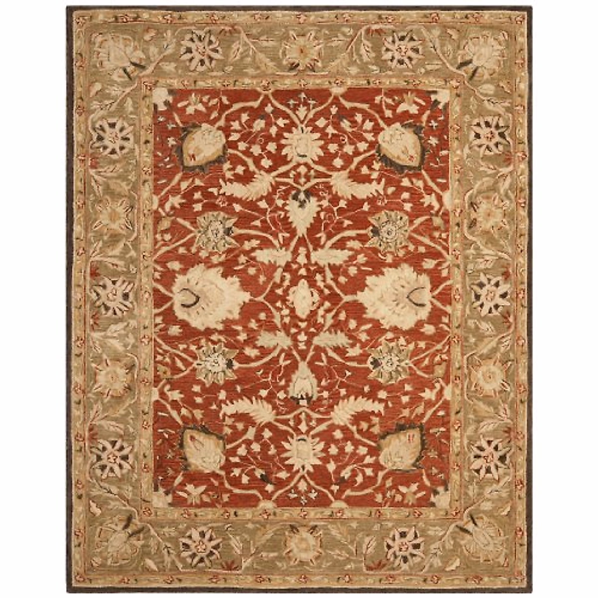 SAFAVIEH Anatolia Collection 8' x 10' Rust / Green AN512G Handmade Traditional Oriental Premium Wool Area Rug