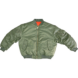 Army Universe Sage Green MA-1 Military Flight Jacket, Reversible Air Force Bomber Pilot Jacket + Red Streamer [Chest Size 33"-37"] (Small)