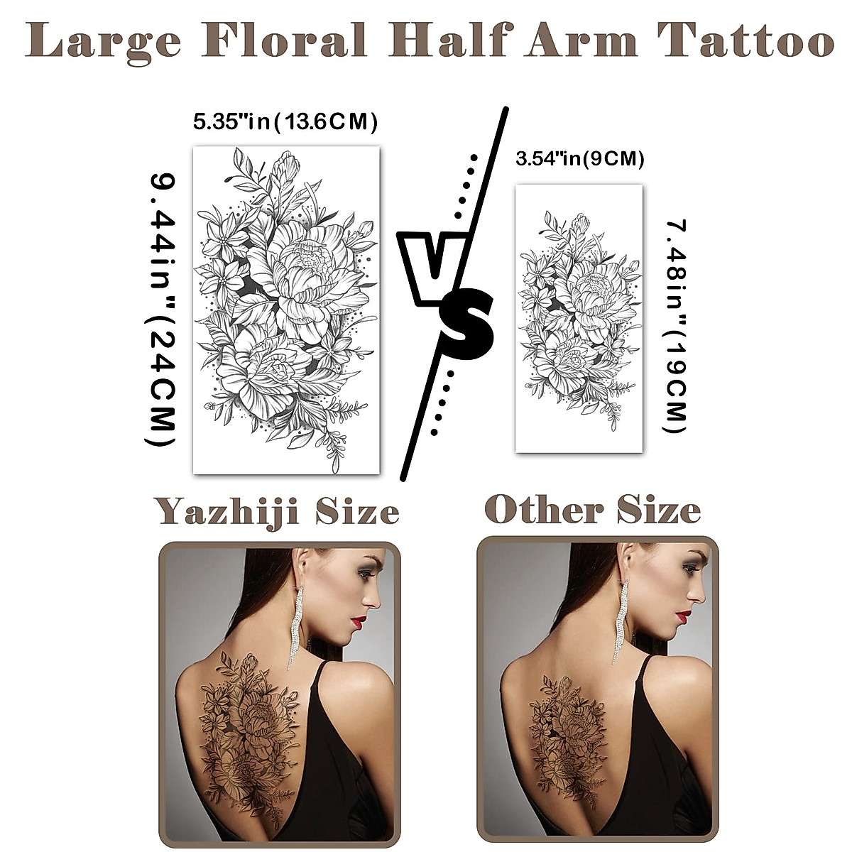 Yazhiji 70sheets Waterproof Temporary Tattoo for Girls or Boys Kids 10sheets Larger Half Arm Snake Sunflower Peony Fake Tattoos for Men or Women And 60 sheets Tiny Butterfly Feather Tat Sticker