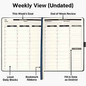 Dunwell Large Undated Appointment Book 2023 (8.5 x 11), Gray Faux Leather, 15 Minute Interval Time Block Planner (30 Min Weekends) No Date Planner Daily Weekly Monthly