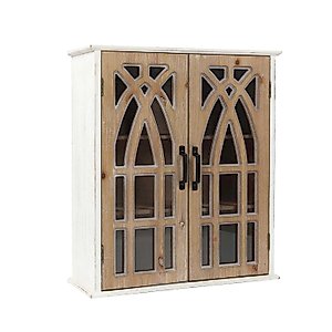Haigopa Double Door Wall Mounted Cabinet - Rustic Wood Bathroom Storage with Glass Insert, Farmhouse Style Vintage Hanging Cabinet, Fully Assembled