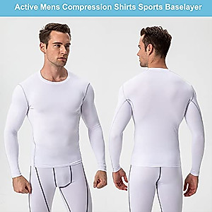 White Compression Shirts Mens Long Sleeve Running Gym Top Shirts Lightweight Sports Baselayer Undershirt Cool Dry