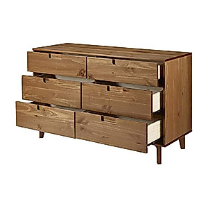 Walker Edison Mid Century Modern Wooden 6 Drawer Double Dresser Antique Organizer Closet, Caramel