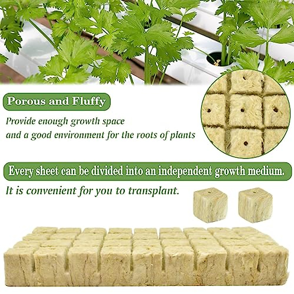 Halatool 1.2 inch Rockwool Cubes Garden Stonewool Grow Cubes Starter Plugs for Hydroponics Soilless Cultivation Seedlings Cuttings Clone Plants (4 Sheets, 144 Plugs in Total)
