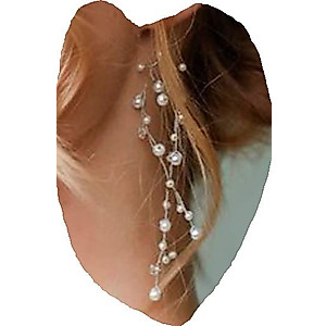 Denifery Earrings Dainty Bridal Earrings Bohemian Bride Unique Wedding Earrings Vine-Like Earrings Minimalist Wedding Earrings Bridal Vine Earrings Pearls Bridal Tiara (Silver)