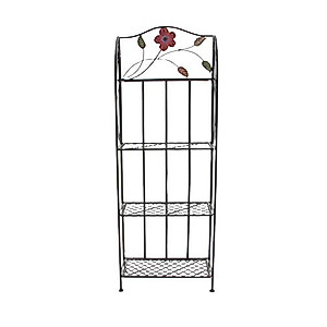 Deco 79 Metal Floral Indoor Outdoor Tall Folding 4 Shelf Bakers Rack, 25" x 12" x 68", Black