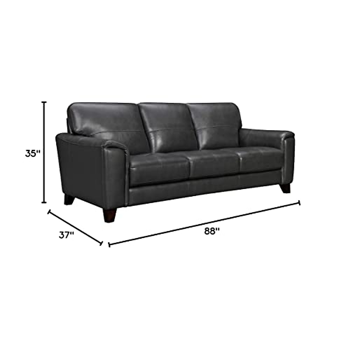 Armen Living Bergen 87" Leather Square Arm Sofa, Pewter