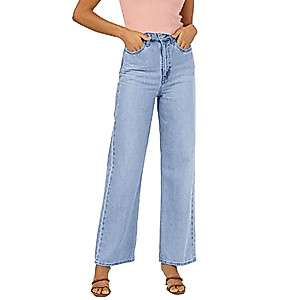 SySea Women's Straight Jeans Casual Loose High Waist Solid Wide Leg Ankle Denim Pant, Sky Blue, 4